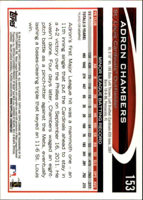 2012 Topps Chrome St. Louis Cardinals Baseball Card #153 Adron Chambers ...