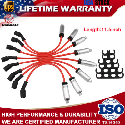 8PCS 8MM Spark Plug Wire Set w/ Heat Shield For GMC Chevy LS1 LS6 LQ9 ...