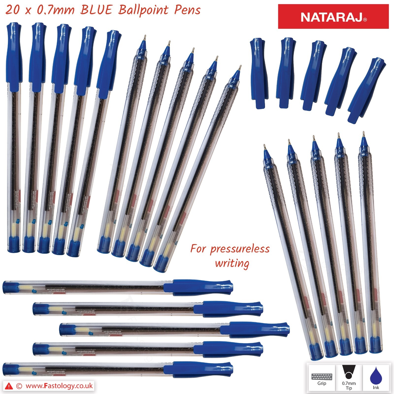 BLACK BLUE Ballpoint Pens 0.7mm Fine Point NATARAJ 621Fine Biro Writing ...