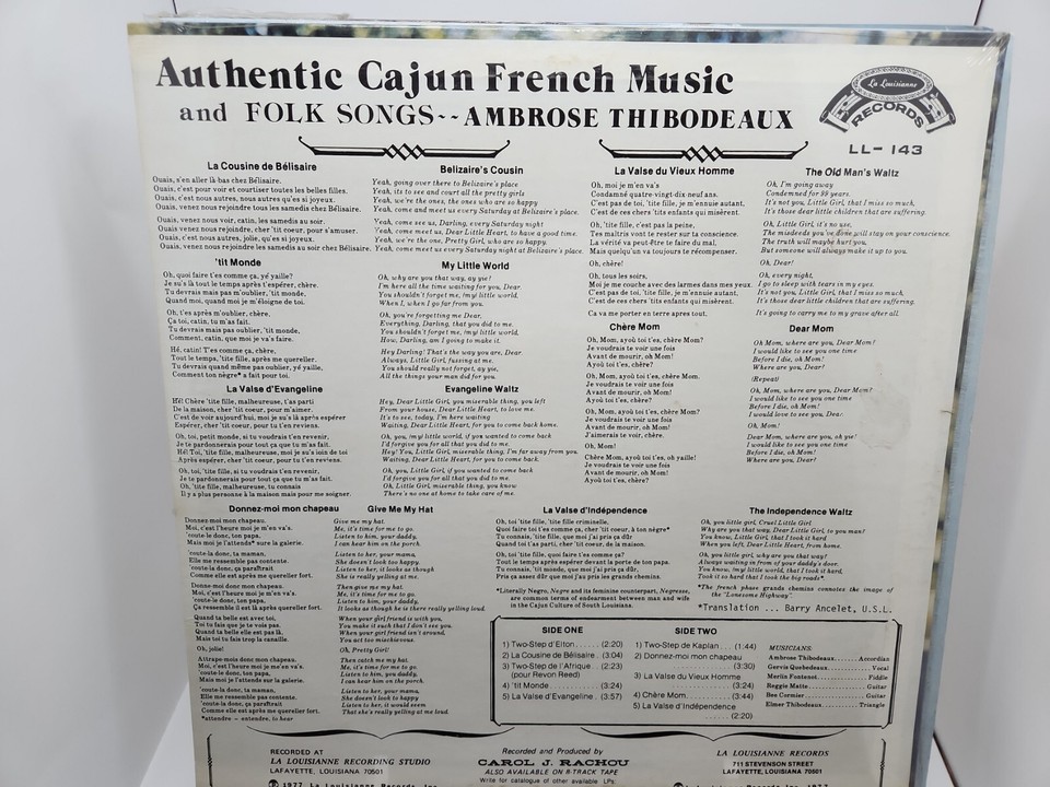 Ambrose Thibodeaux Authentic Cajun French Music & Folk Songs Sealed ...
