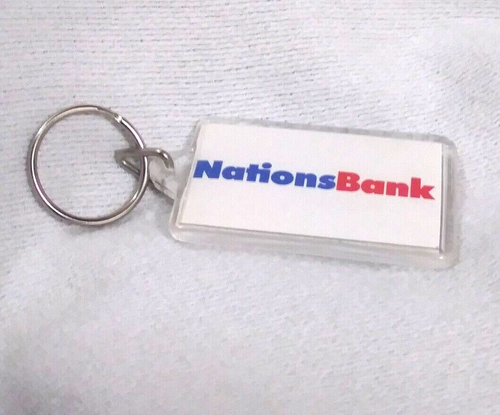 Vintage NationsBank Rectangle Clear Acrylic Blue and Red Logo on White ...