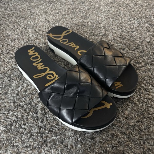 Sam Edelman Adaley Sandals Womens Size 10 M Black Leather Woven Slides ...
