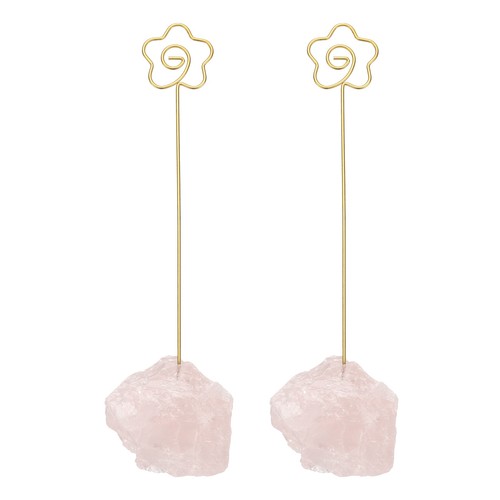 Table Number Holder Crystal Stone Quartz, 2Pcs Flower Shape Iron, Pink ...