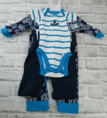 Gerber 3 Piece Infant 0-3 mo Boys One Piece Set with Pants Blue Anchors ...