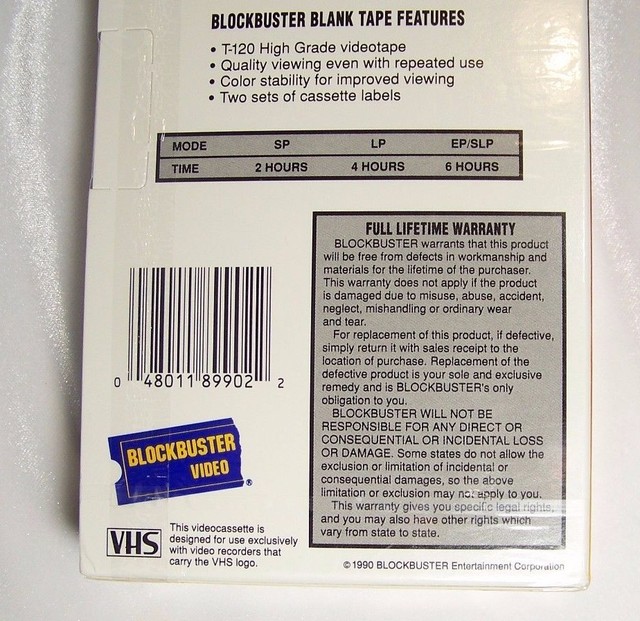Blockbuster Video Blank Tape T-120 Vintage High Grade VHS 1990 for sale ...