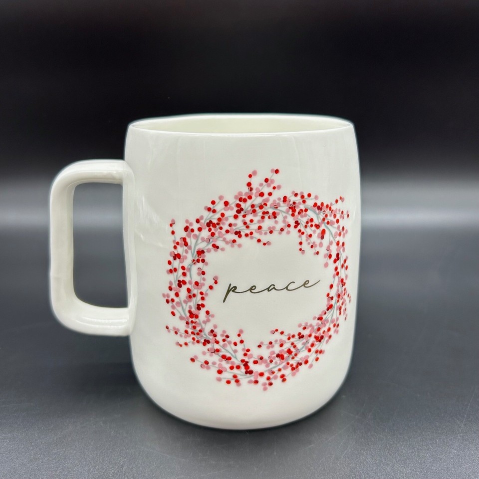 Mary Square Peace Coffee Mug Pink and Red Wreath Oversized Bone China ...