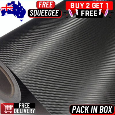 3D Black Carbon Fibre Fiber Car Vinyl Wrap Film Roll Sticker Decals Air ...