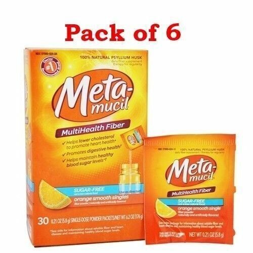 Metamucil MultiHealth Fiber Powder Packets Sugar Free Orange Smooth 30 ...