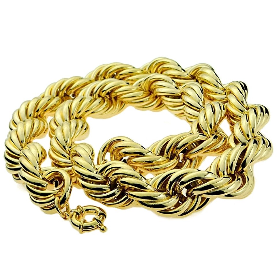 Huge Mens 14k Gold Plated Chain Hollow Rope Dookie 25MM x 30" Hip Hop ...