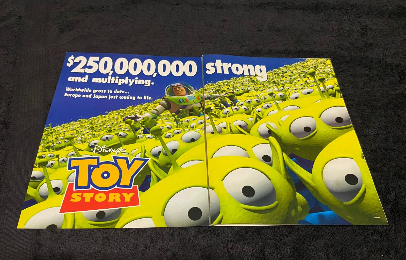 TOY STORY 1995 box office ad Tim Allen as Buzz Lightyear with aliens ...