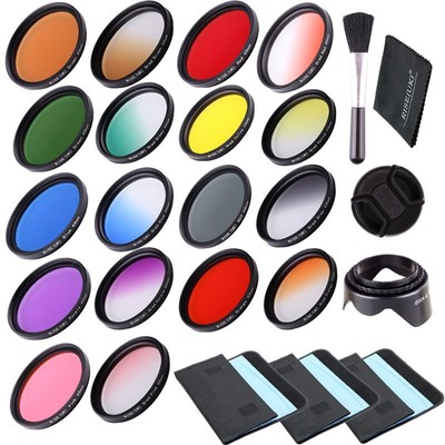 18pcs 55MM Graduated & Full Color Filter+Lens Hood+Lens Cap for all ...