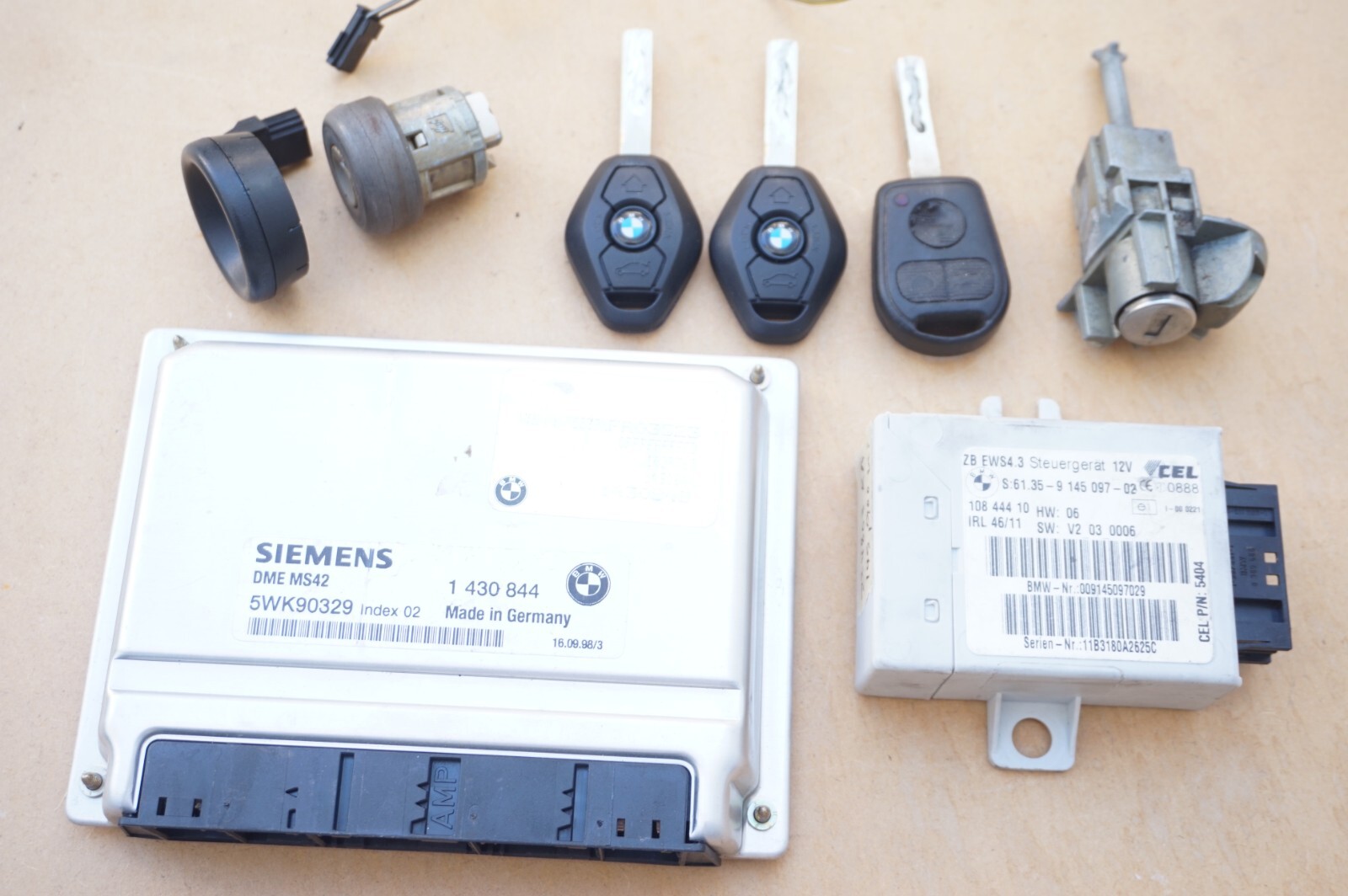 1999 BMW 328i E46 2.8L DME ECU KIT 1430844 MS42 EWS4.3 Immobilizer ...