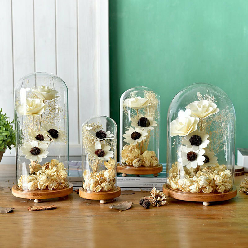 Decorative Glass Dome Bell Jar Wooden Base Cloche Bell Jar DIY Display ...