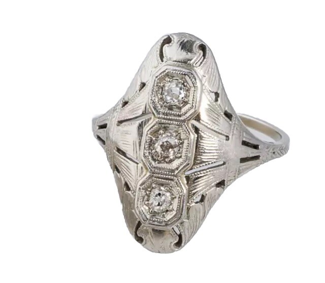 Antique 18k white European cut diamonds ring 3G | eBay