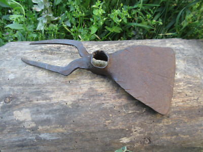 VTG OLD ANTIQUE HAND FORGED WROUGHT PRIMITIVE GRUB HOE MATTOCK FORK ...