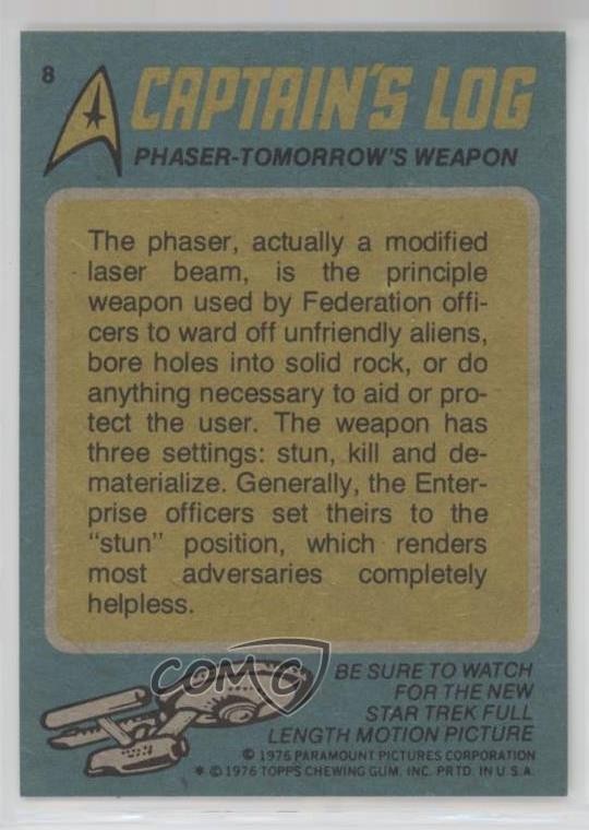 1976 Topps Star Trek Captain Kirk Spock The Phaser Tomorrow's Weapon #8 ...