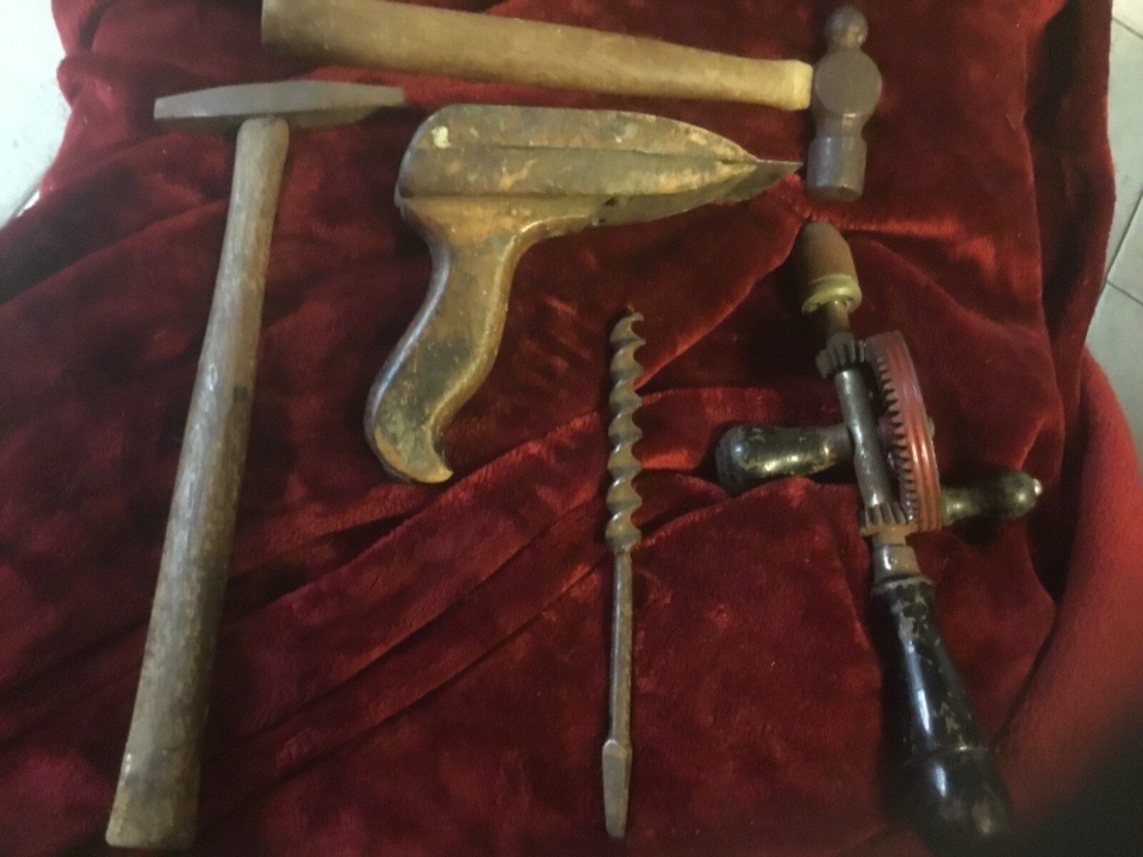 Vintage hand tool set hand crank drill scraper hammers and bit very old ...