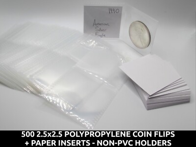 500 2.5" Polypropylene Coin Flips+paper inserts - PVC-free holders ...