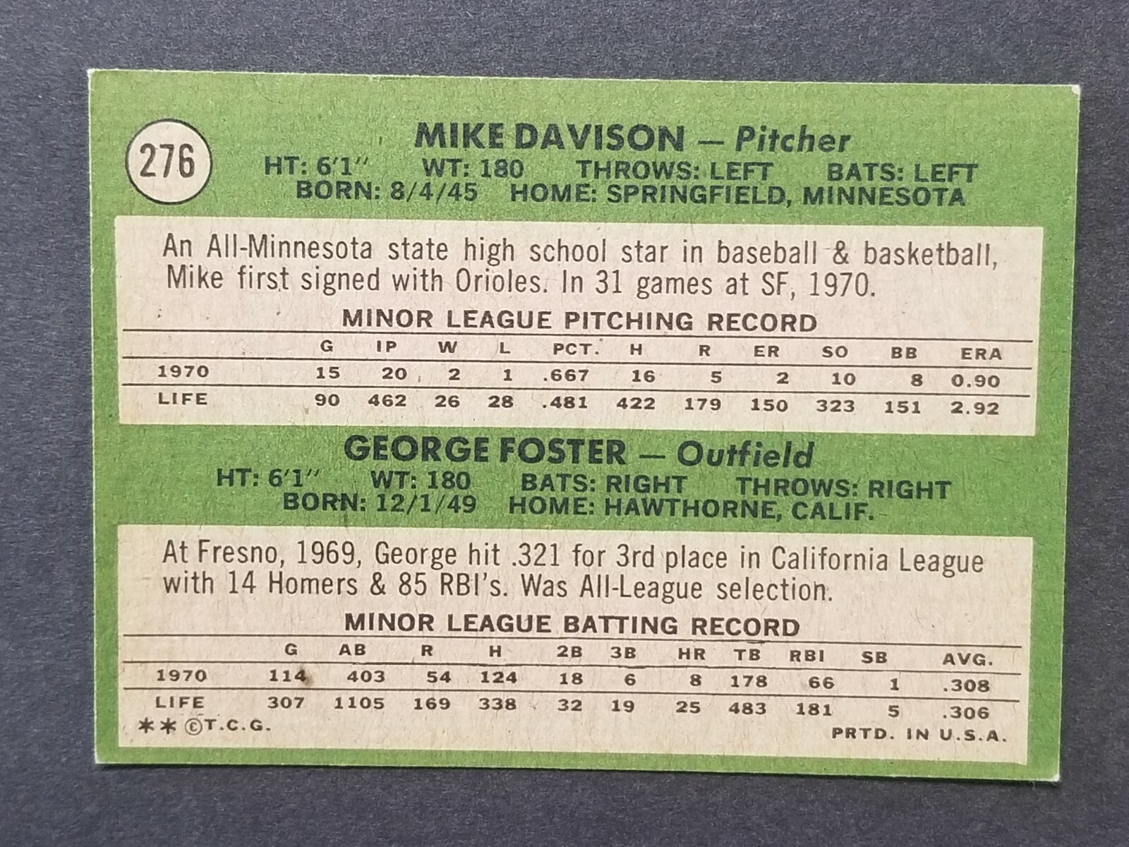 1971 TOPPS BASEBALL CARD GEORGE FOSTER ROOKIE RC #276 EX-EXMT RANGE BV ...