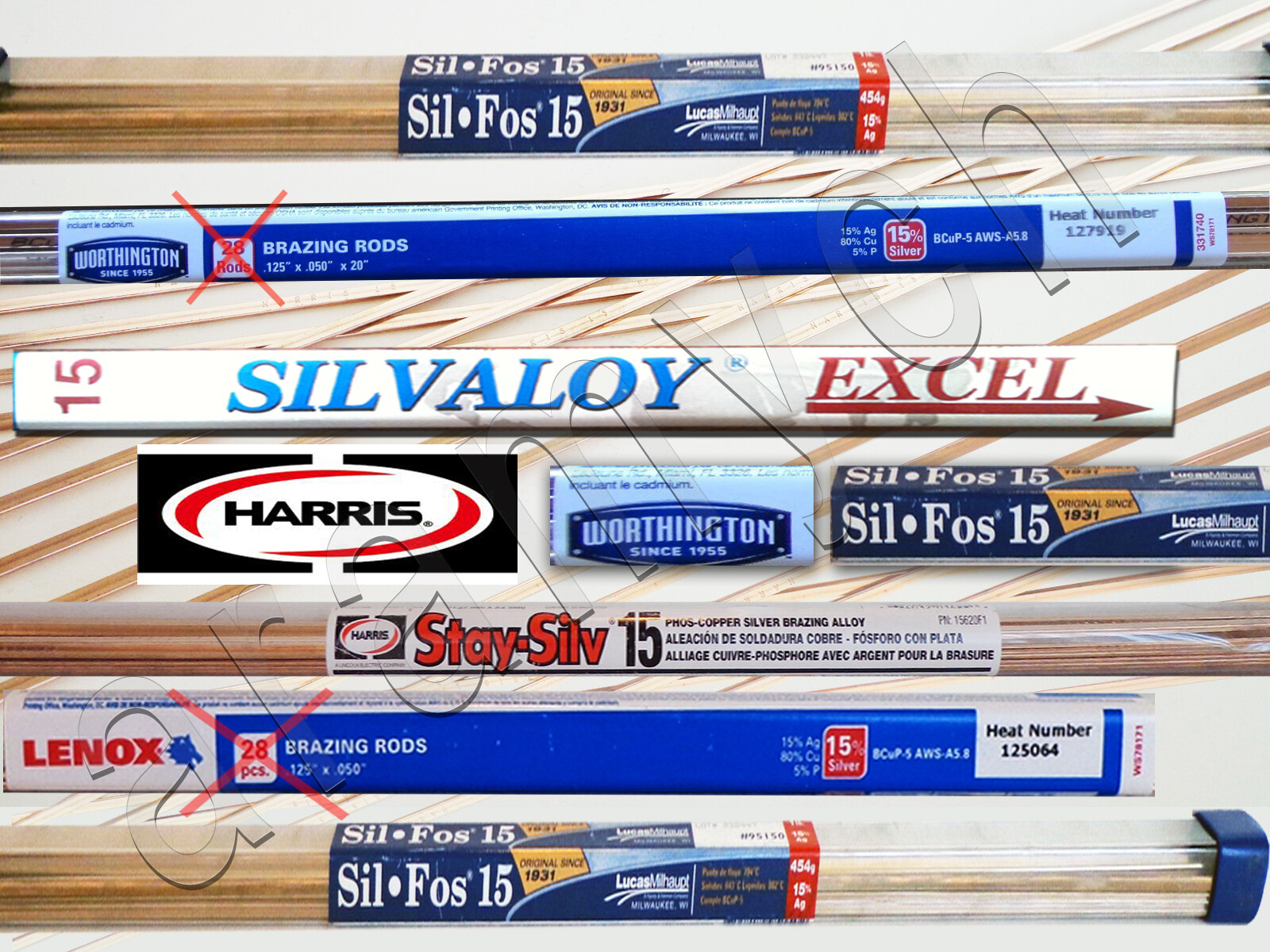15% Silver Brazing Rods 5 RODS Sil-Fos, Worthington, Harris Stay-Silv ...