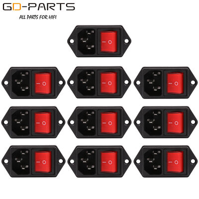 IEC320 C14 Mains AC Power Socket Plug Electric Outlet Red Light Rocker ...