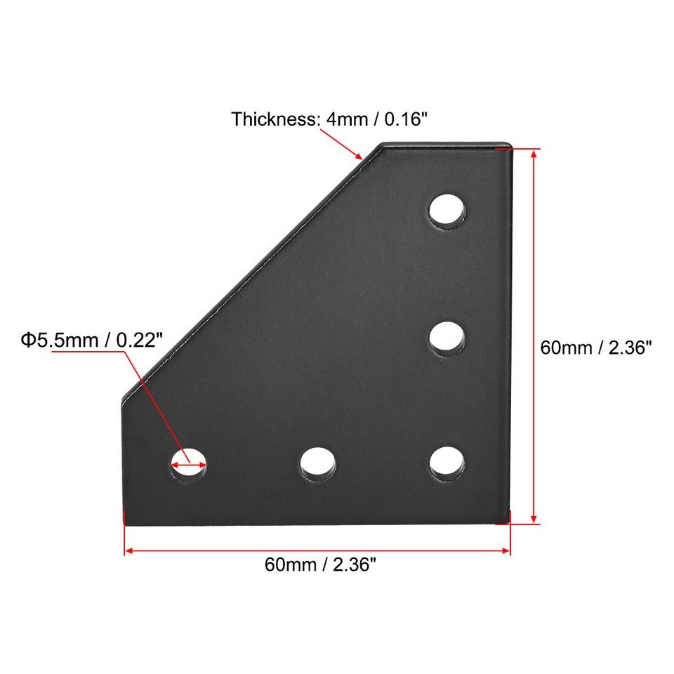 5-Hole L Shape Outside Joining Plate for 2020 Aluminum Profile, 5 Pcs ...