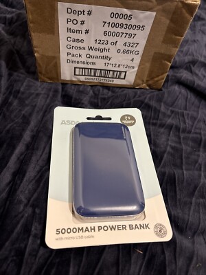 *New* ASDA Tech Slim Blue 5000Mah Power bank Portable Battery Station ...