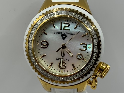 SWISS LEGEND NEPTUNE MOP DIAMOND BEZEL CERAMIC & ROSE GOLD 44MM QUARTZ ...