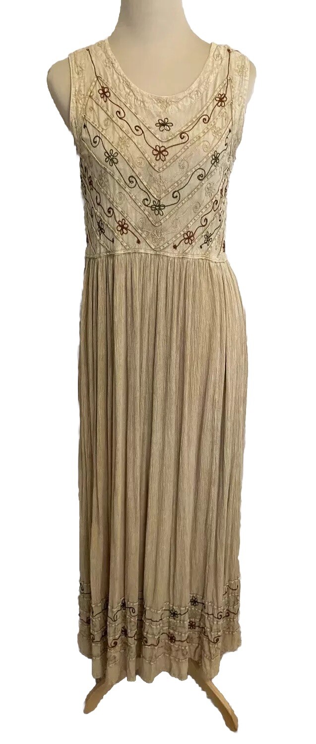Vintage 80s 90s Rayon Gauze Boho Hippie Embroidered Dress Maxi MPH ...