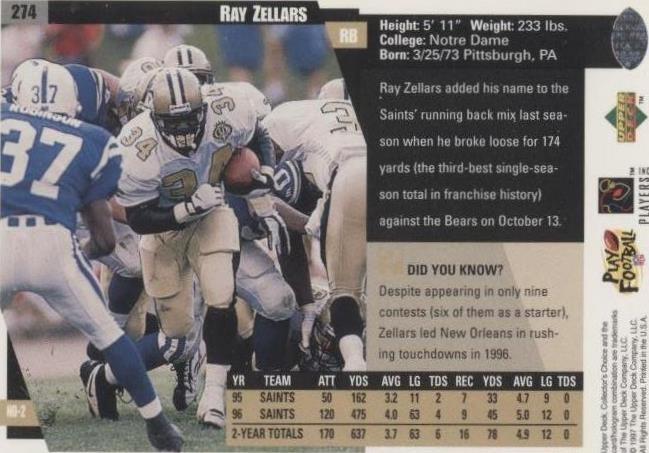 1997 Upper Deck Collector's Choice Ray Zellars #274 for sale | eBay