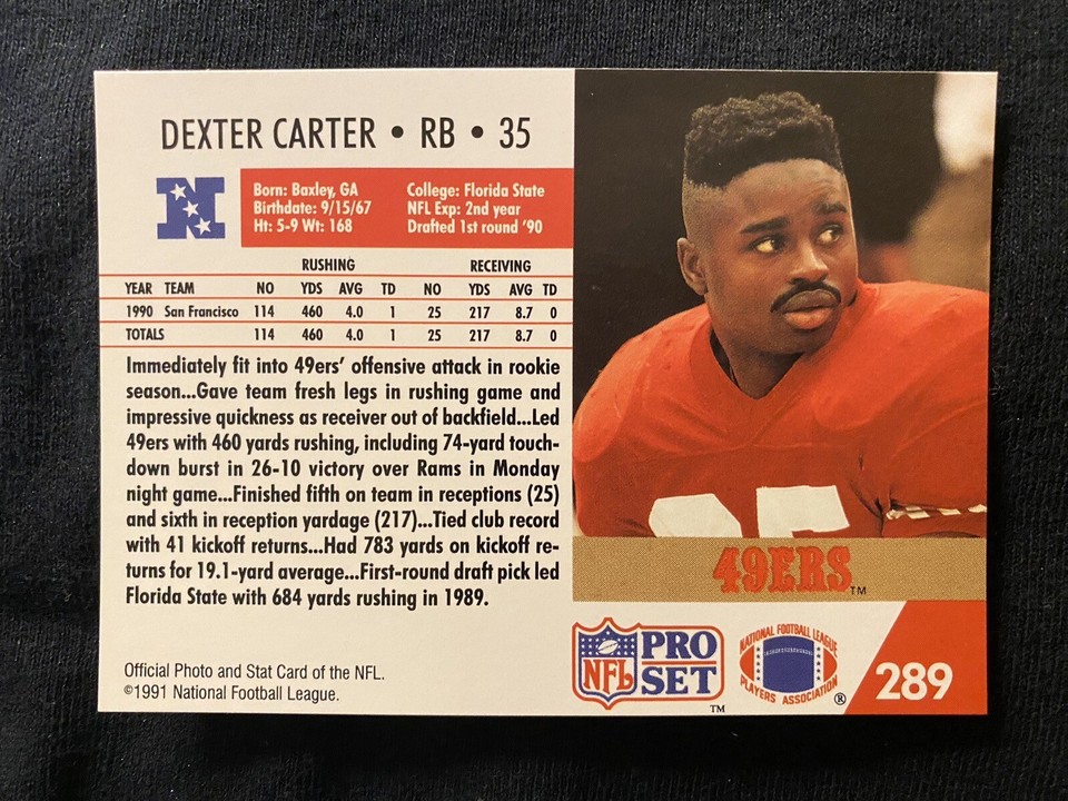 Dexter Carter 1991 Pro Set #289 San Francisco 49ers | eBay