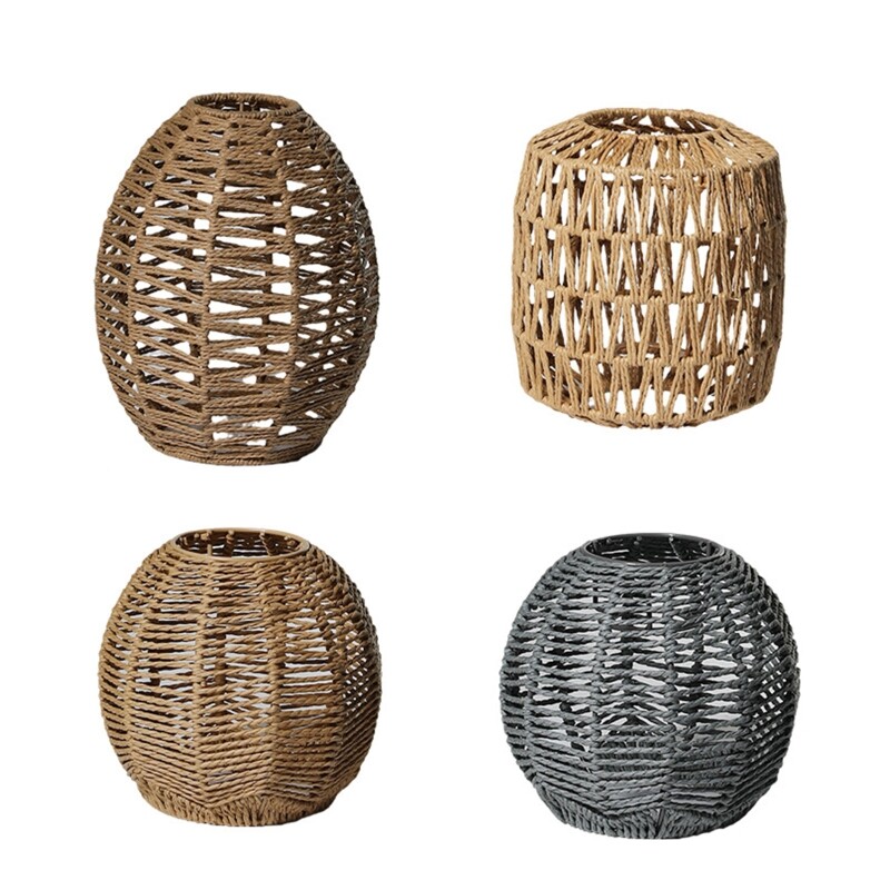 Natural Woven Lamp Shade Rope Weave Lamp Cover Retro Pendant Light ...