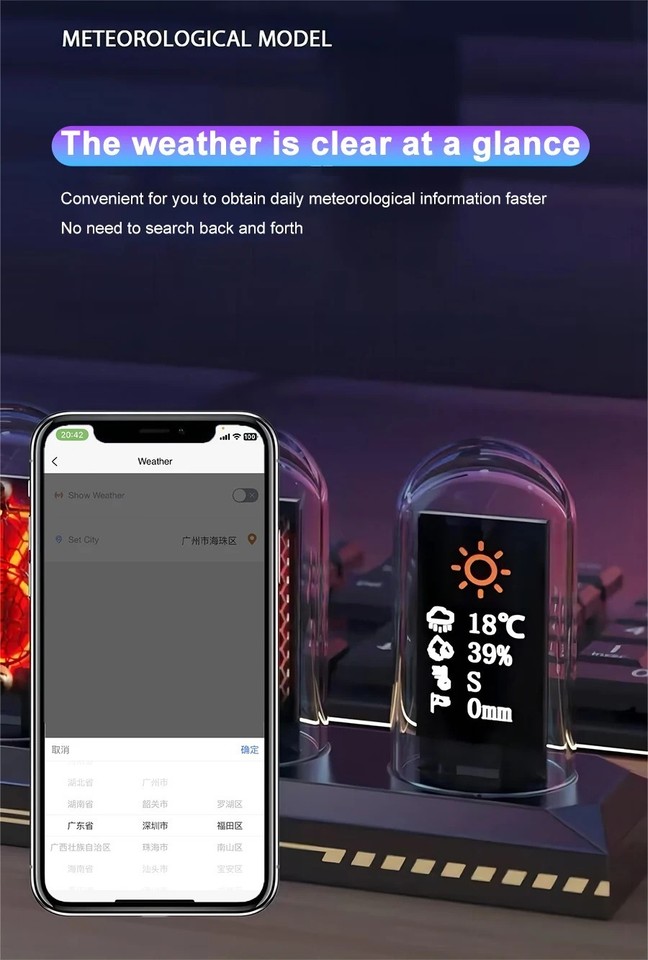 RGB Nixie Tube Clock LED Glows IPS Color Screen DIY Analog Digital Tube ...