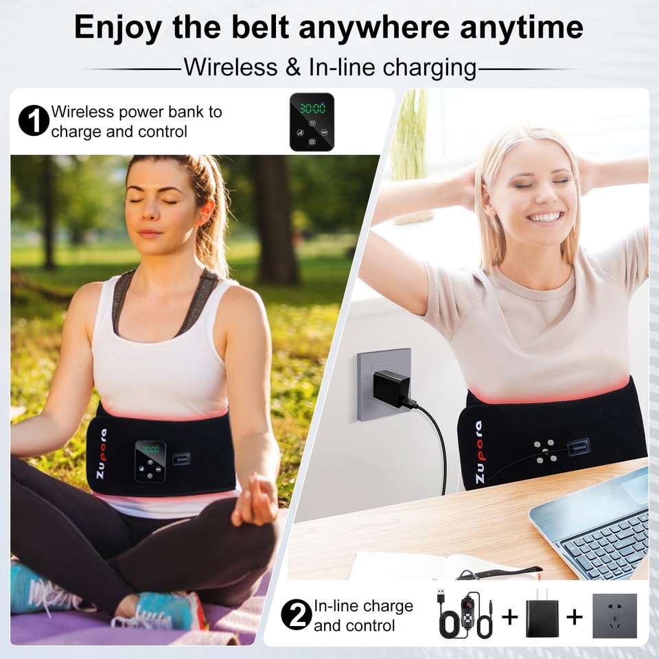 Cordless Back Massager Belt,Red Light Therapy Massage Belt with ...