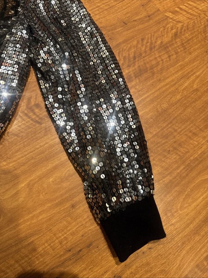Vintage Sequin Jacket Jewel Queen Medium Silk Silver Gold Zip 70’s ...