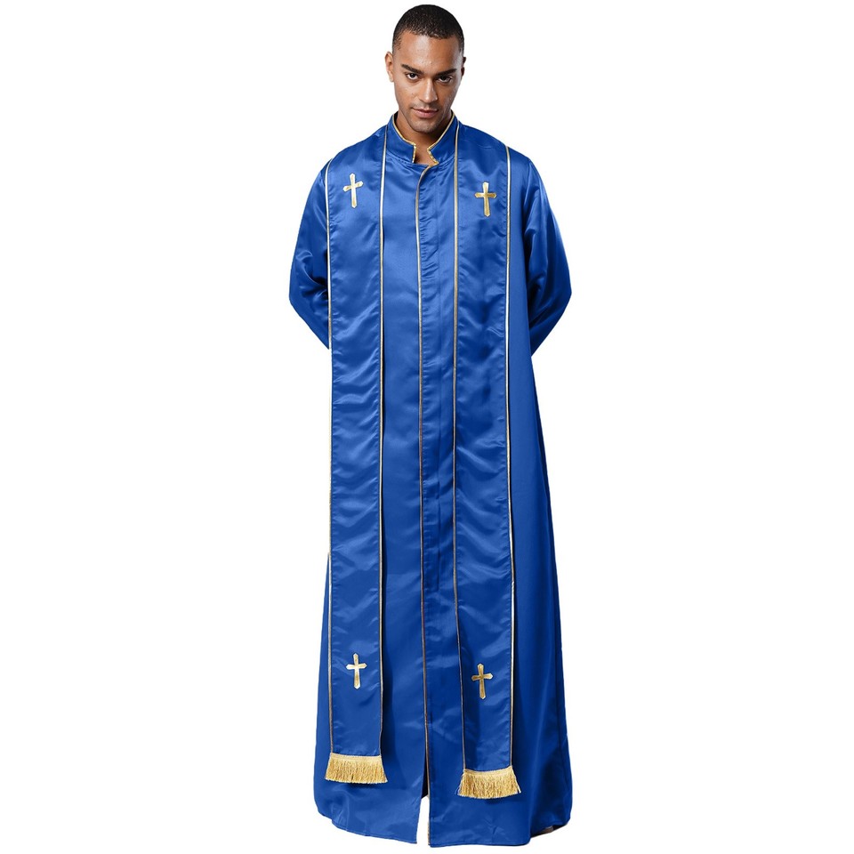 Mens Cassock Catholic Robe Long Sleeve Vestments Metallic Stole Closure ...