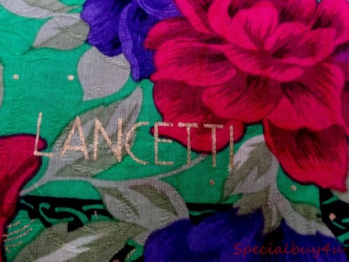 AB1 Stunning Lancetti Scarf Floral Green w/ Purple & Deep Pink Flowers ...