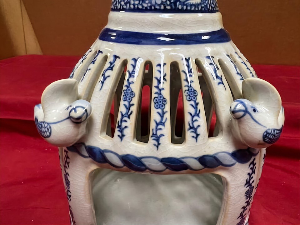 Beautiful Vintage Chinese Ceramic Birdcage Large Blue/White Decorative ...