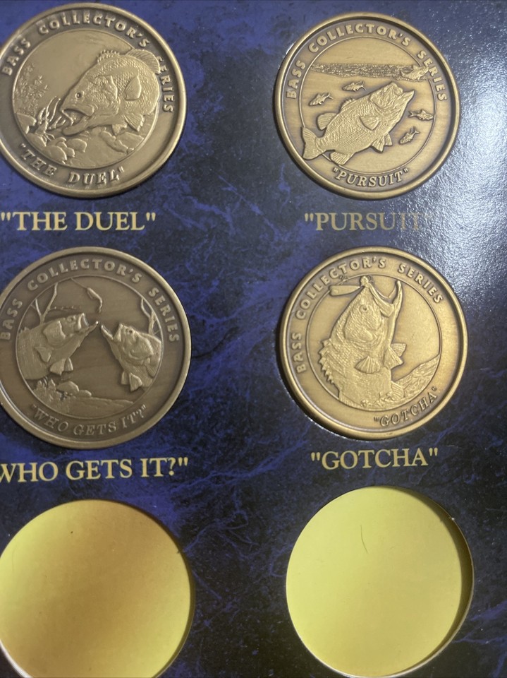 Set - BASS COLLECTOR'S SERIES BRASS MEDALS COINS - 4 With Case Fishing ...