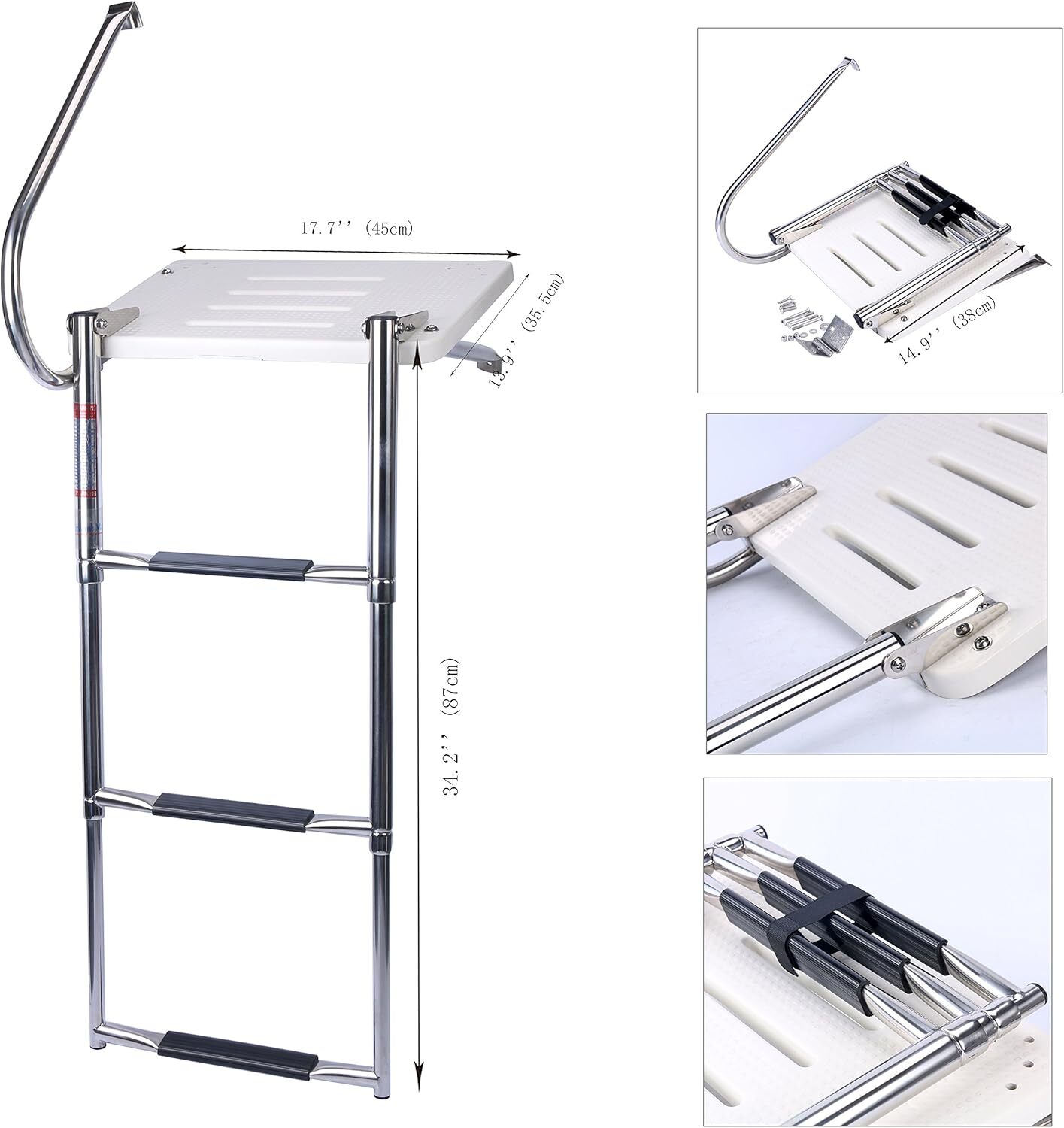 3 Step Universal Inboard Swim Fiberglass Platform Fold Down Ladder W ...