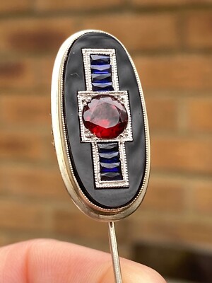 ANTIQUE VICTORIAN SILVER STICK PIN 8 CM LONG ORNATE ORIGINAL BOX RED ...