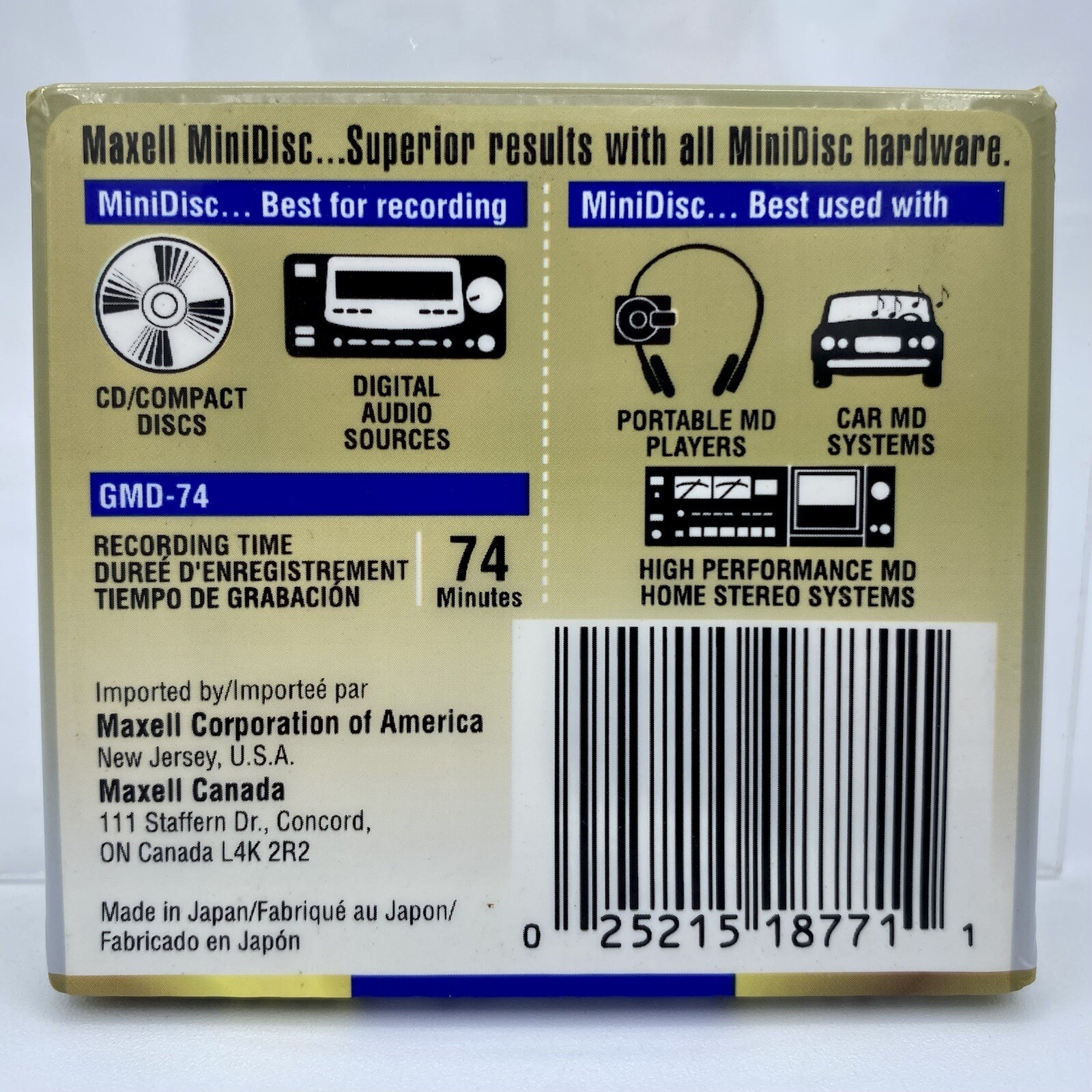 Vintage Maxell Gold Digital MD 74 Minutes Recordable Mini Disc Japan ...