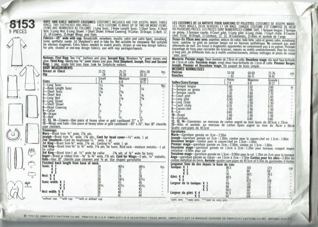 Simplicity Crafts Sewing Pattern 8153 Children S Small Large Nativity ...