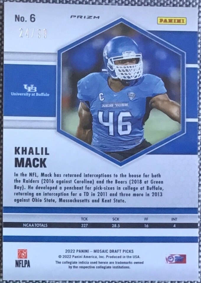 2022 Panini Mosaic Draft Picks #6 Khalil Mack RED PRIZM #d /99 NICE! | eBay
