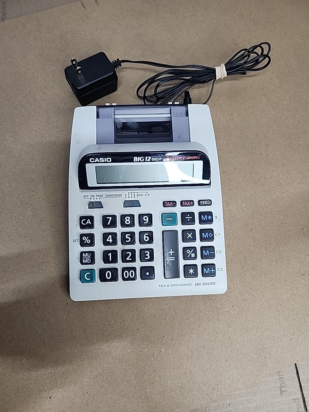 Casio Big 12 Digit 2 Color Printing Desktop Calculator HR 100TE Battery ...