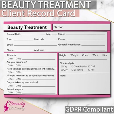 Beauty Client Record Card GDPR Compliant PREMIUM NEW Consultation Spa ...