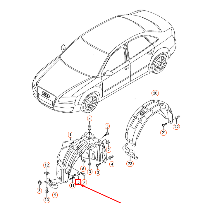 AUDI A4 8E B7 Vorderradgehäuse Liner Grip Pin 4A0805121A NEUES ECHTES ...