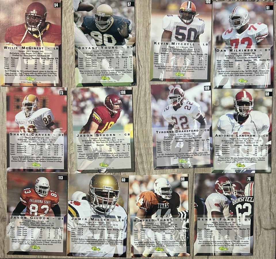 NFL HOF Def Rookie ⭐️🔥 12 Card(RC) Lot - Jason Sehorn Willie McGinest ...