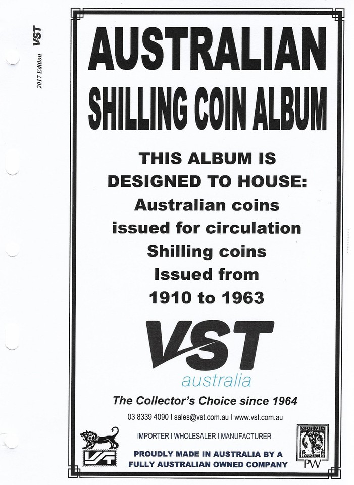 VST AUSTRALIAN 1/- COIN ALBUM SHILLING 1910 to 1963 with MINTAGES ...