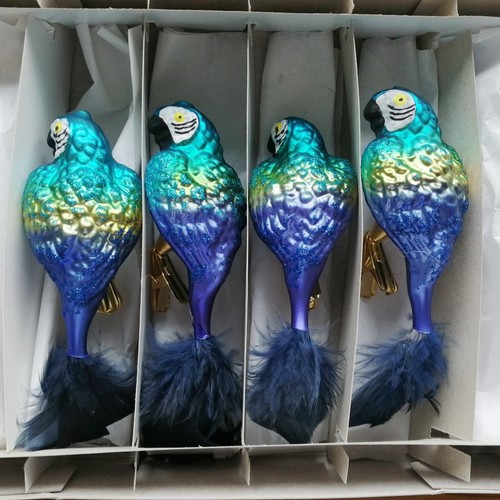 Czech glass parrot Christmas tree ornament blue feather tail One bird ...